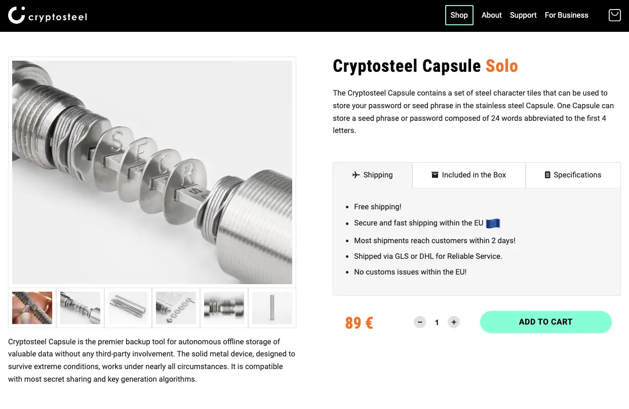 Cryptosteel Capsule Review: A Metal Seed Storage Backup
